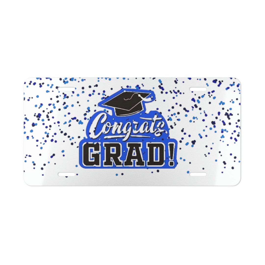 Graduation Congrats Blue, Black & White Auto Vanity Plate colors ...