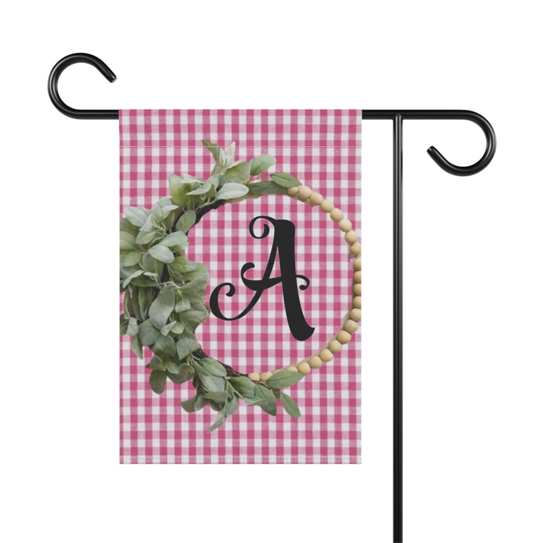 Pink Checked Monogram Garden Decor Banner Flag - Etsy