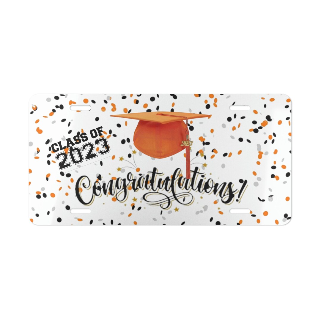 Graduation Auto Vanity Plate Orange & Black colors Customizable - Etsy