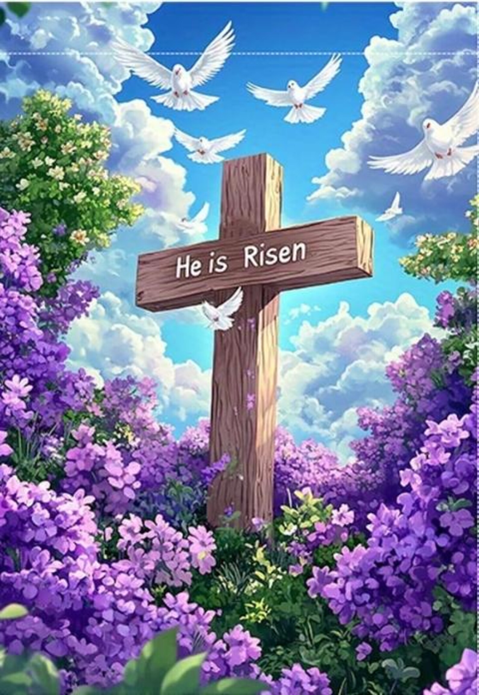 He is Risen Flag. Large 28"x40". Easter Cross and Doves. Double Sided ...
