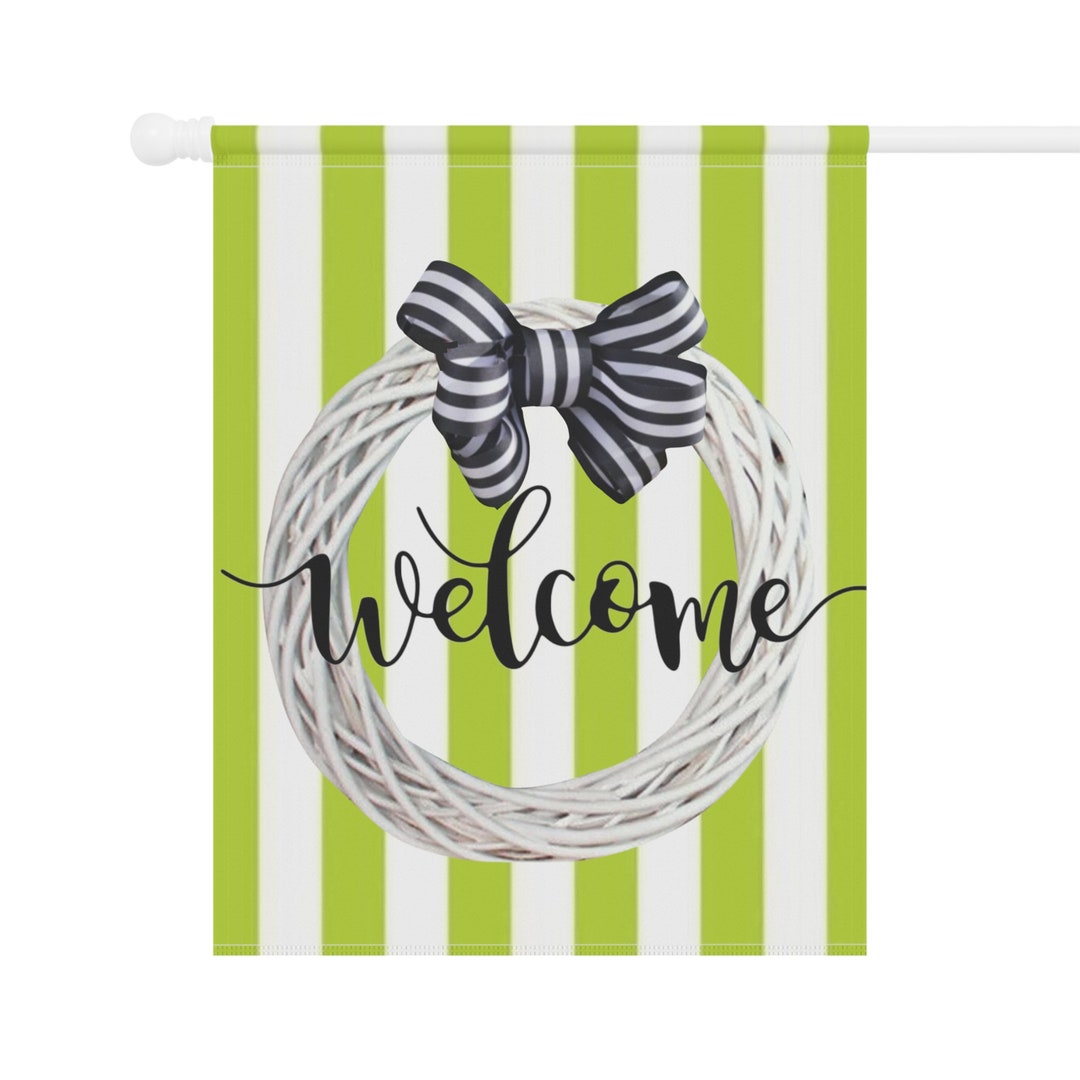 Lime Green Stripe Welcome Garden & House Banner Flags - Etsy