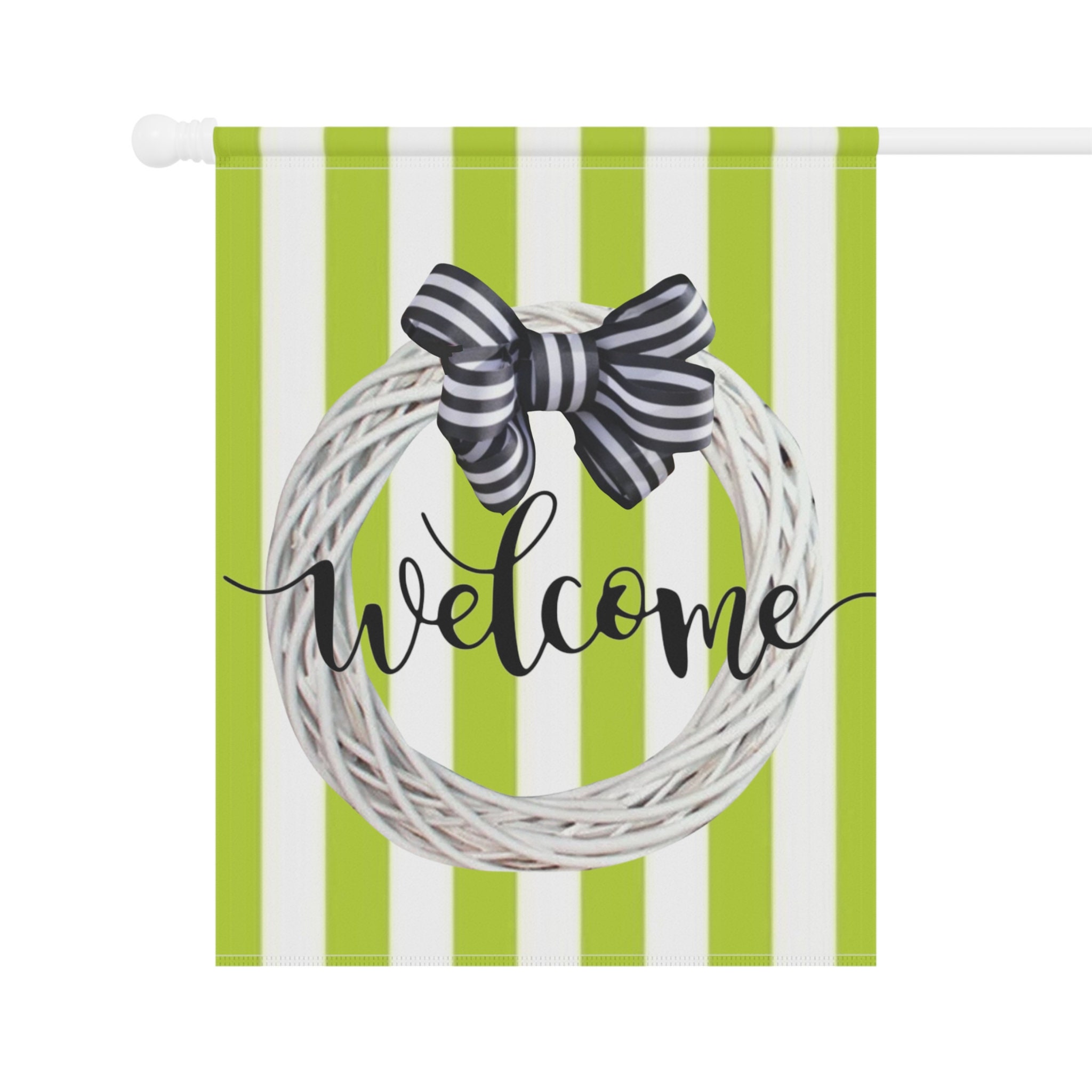 Lime Green Stripe Welcome Garden & House Banner Flags - Etsy
