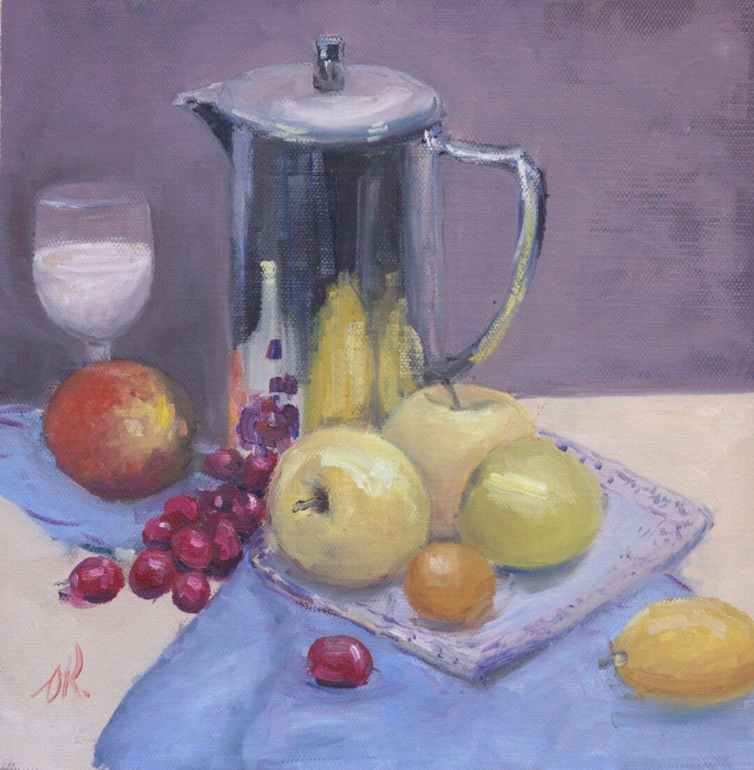 Still Life With Coffee Pot and Fruits Original. Artwork Ready to Hang ...