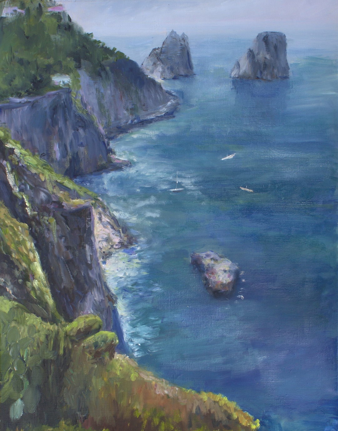 Capri Italian Seascape Landscape Cliffs Bird View Original Oil Canvas ...