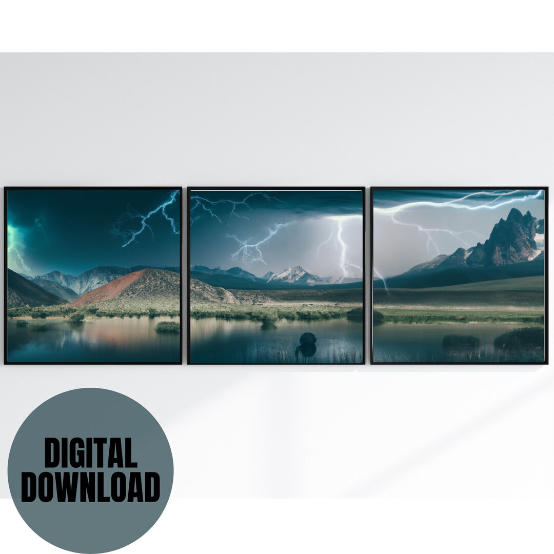 Incoming Storm Mountain Lightning Wall Art Instant Download Set of 3 - Etsy