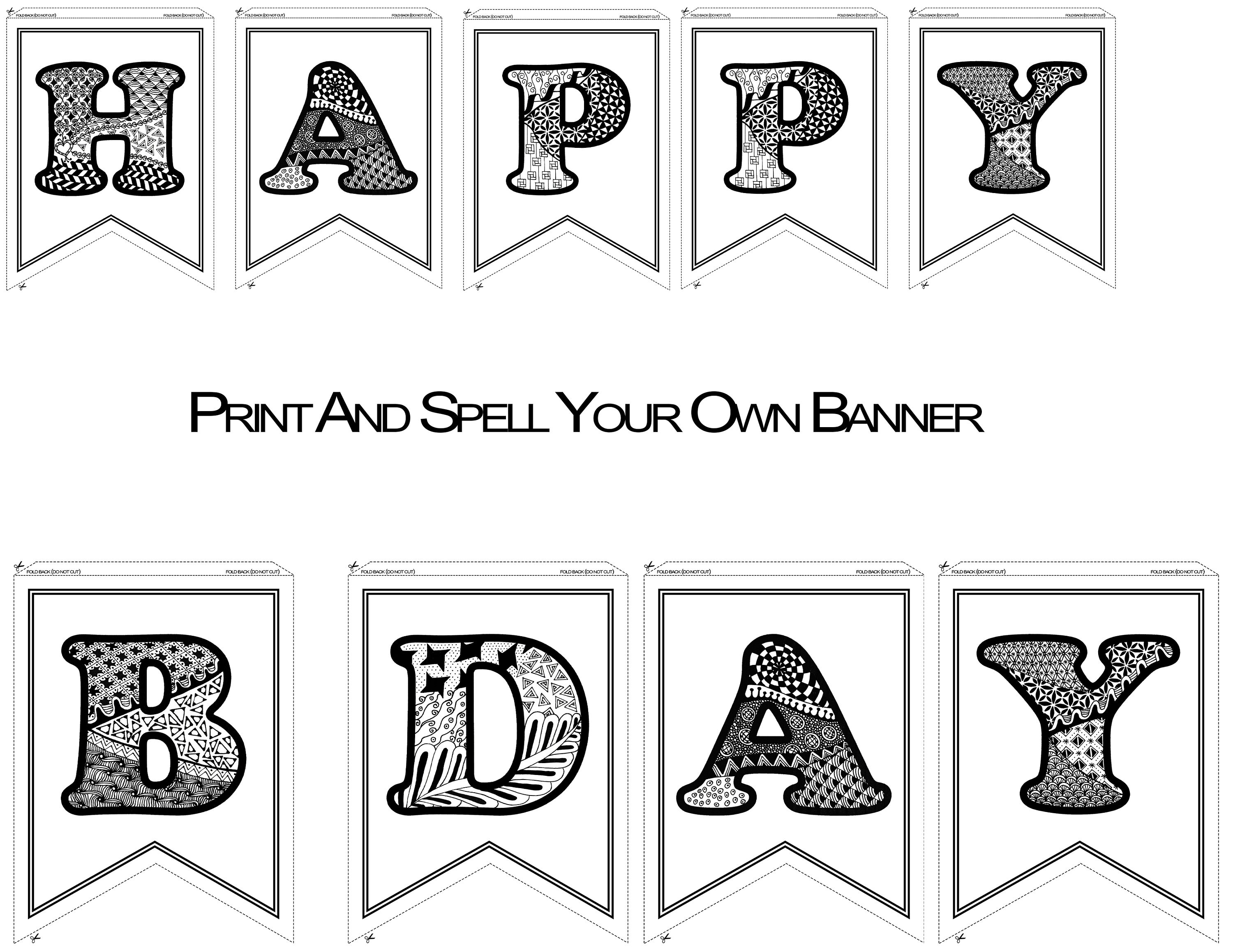 DIY Printable Banner, Hand-drawn Zentangle, Swallowtail, A-Z Alphabet ...