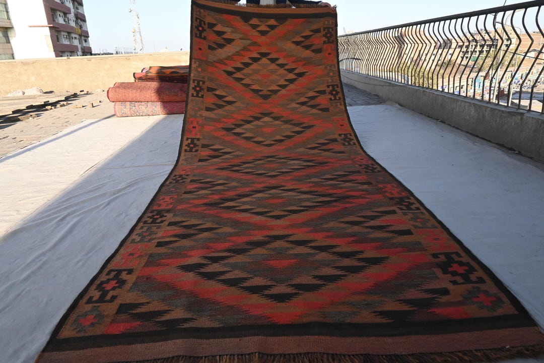 1940s Antique Rug 5x12 Ft Wide Runner Rug- Afghan Vintage Flatweave ...