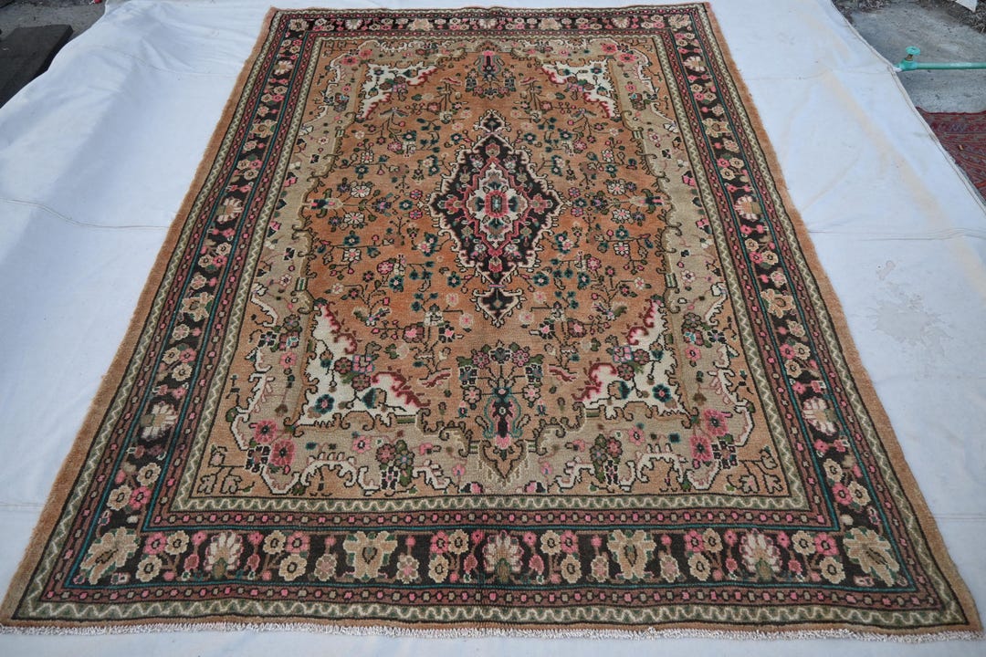 6'9x9'3 Ft Large Antique Rug- Turkmen Handmade Wool Rug- Afghan Muted ...