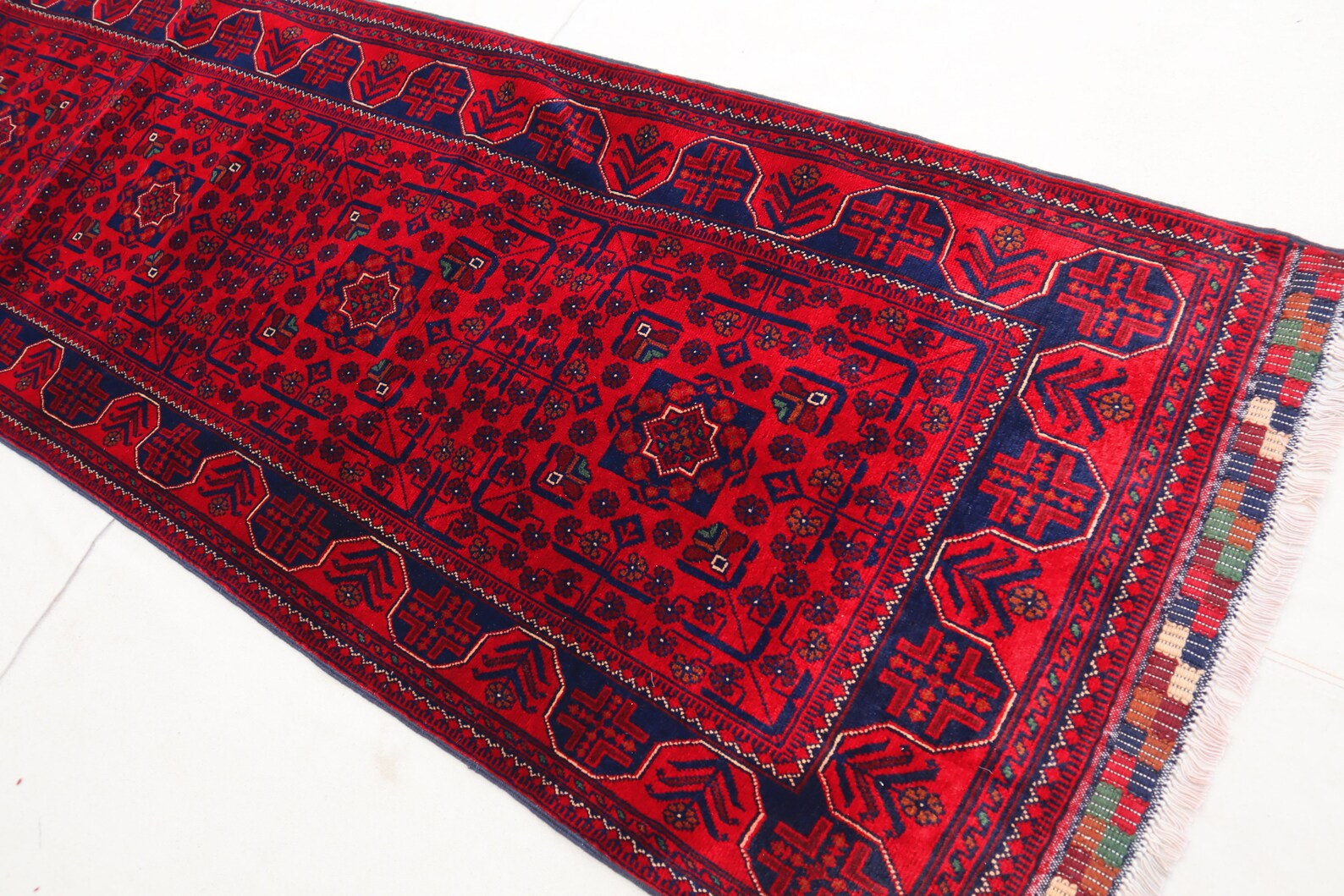 23 Ft Extra Long Runner Rug- Afghan Bukhara Design Fine Quality Hand ...