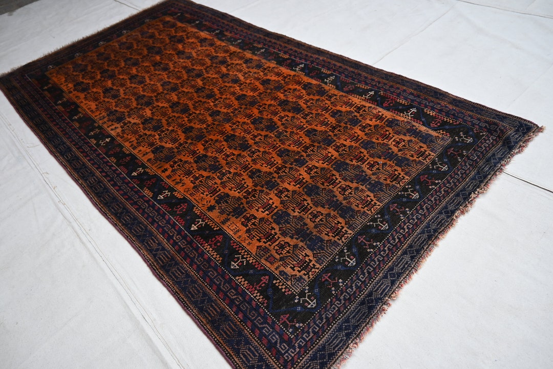 1960s Antique Rug 4x7 Geometric Maldari Baluchi Rug- Turkmen Handmade ...