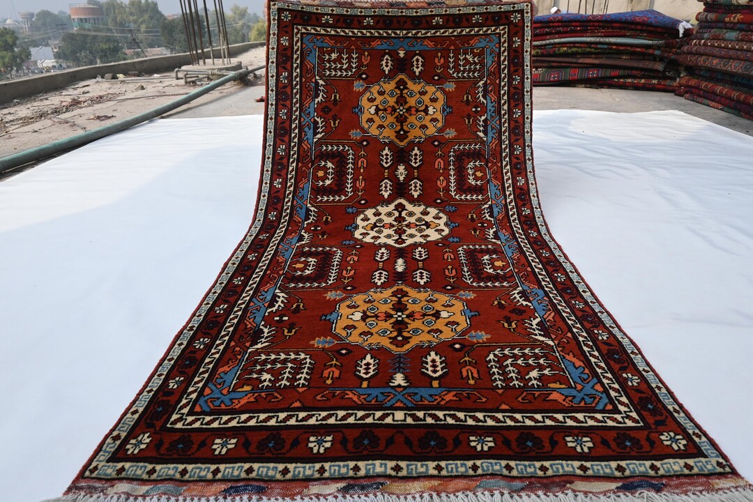 Red Runner Rug 2'9x5'8 Ft Afghan Rug- Handmade Wool Rug- Turkmen Tribal ...