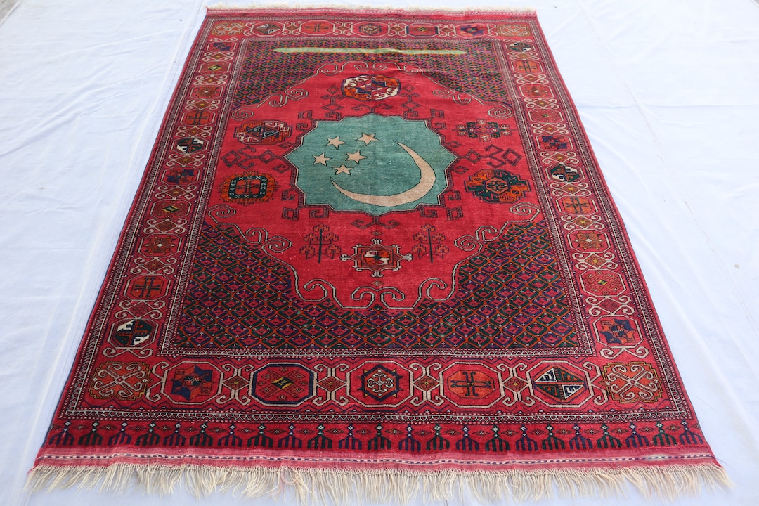 One of a Kind Turkmenistan Vintage Rug- Fine Quality Turkmen Handmade ...