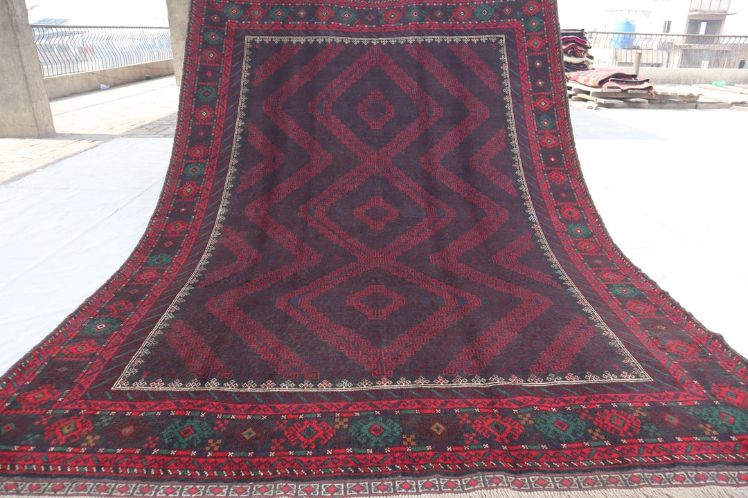 6'4x9'2 Ft Afghan Antique Rug 6x9 Turkman Maldari Rug- Handmade Wool ...