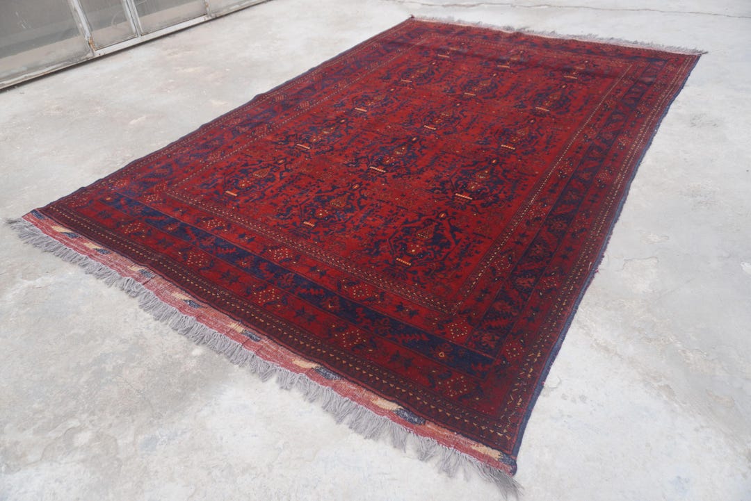 Vintage 1930s Rug 7x10 Turkmen Red Area Rug- Afghan Tekke Ersari Rug ...