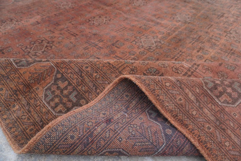 8x10 Vintage Large Rug- Turkmen Bukhara Rug- Afghan Terracotta Rug ...
