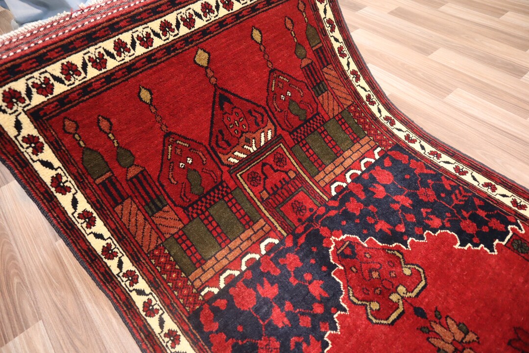 1950s Antique Prayer Rug 2'7x4 Ft Low Pile Faded Rug Handmade Vintage ...