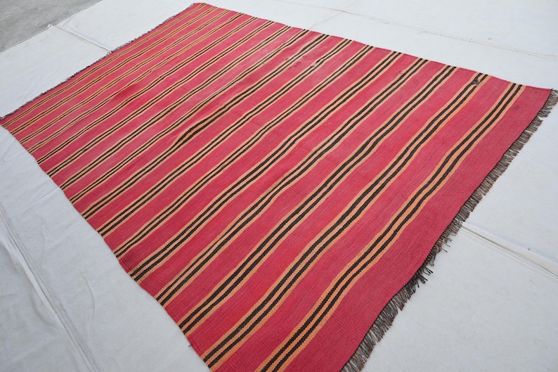Pink 1920s Antique Rug 5x7'5" Handmade Wool Rug- Afghan Flatweave Kilim ...