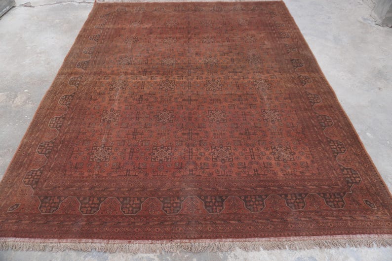 8x10 Vintage Large Rug- Turkmen Bukhara Rug- Afghan Terracotta Rug ...