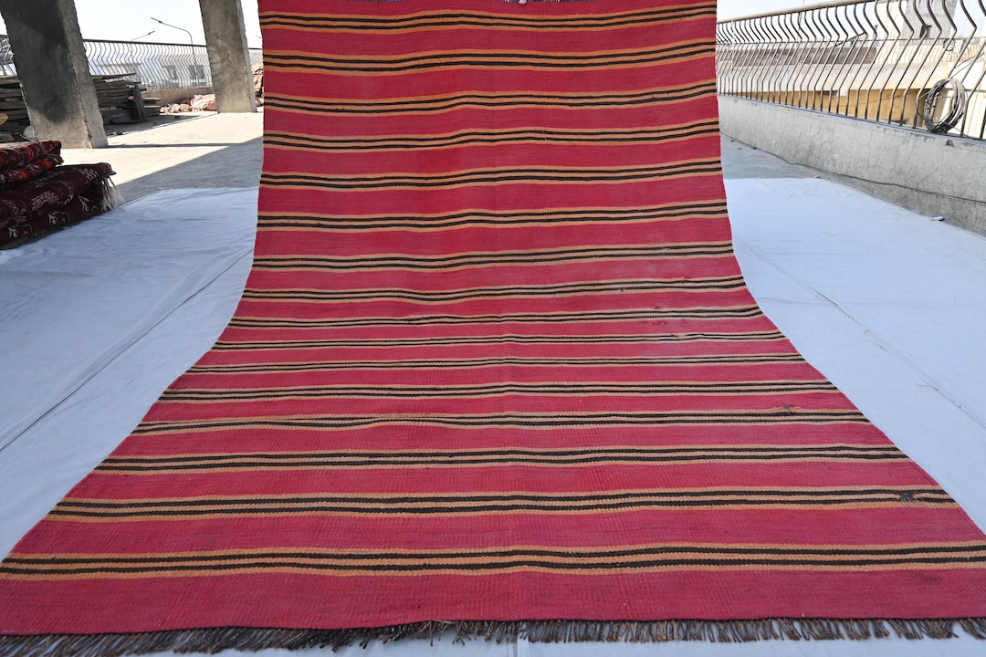 Pink 1920s Antique Rug 5x7'5" Handmade Wool Rug- Afghan Flatweave Kilim ...