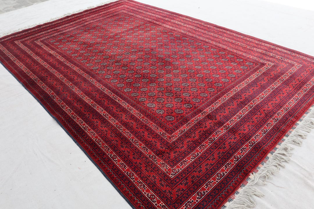 7x10 Red Turkmen Hoja Roshnaye Rug 6'7x10 Ft Turkman Handmade Wool ...