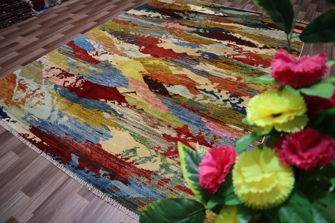 5'10x7'10 Ft Gabbeh Area Rug 6x8 Afghan Hand Knotted Abstract Rug ...