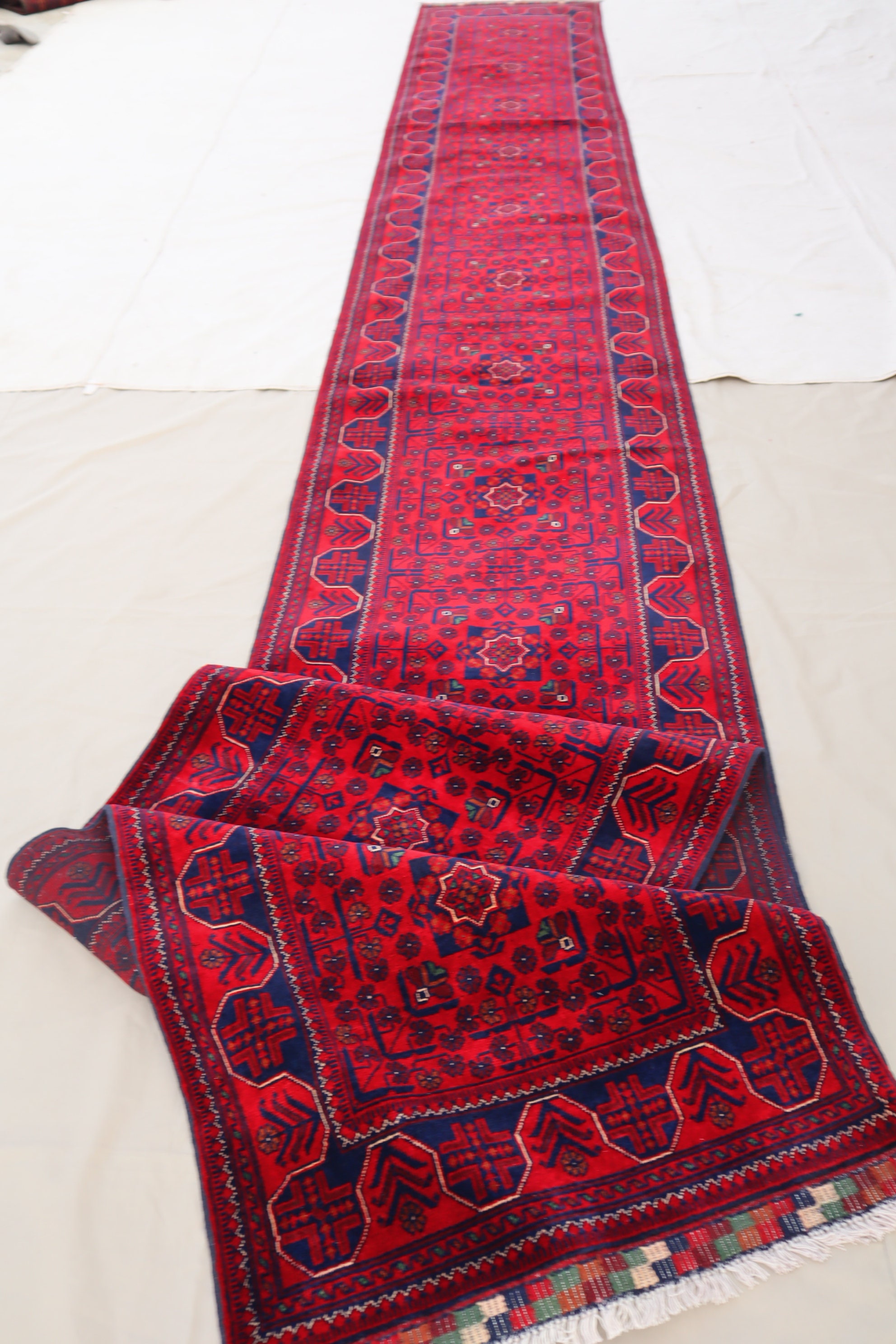 23 Ft Extra Long Runner Rug- Afghan Bukhara Design Fine Quality Hand ...
