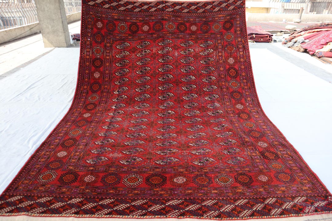 1950s Afghan Vintage Rug- 6x8 Mowri Design Rug- Afghan Handmade Wool ...
