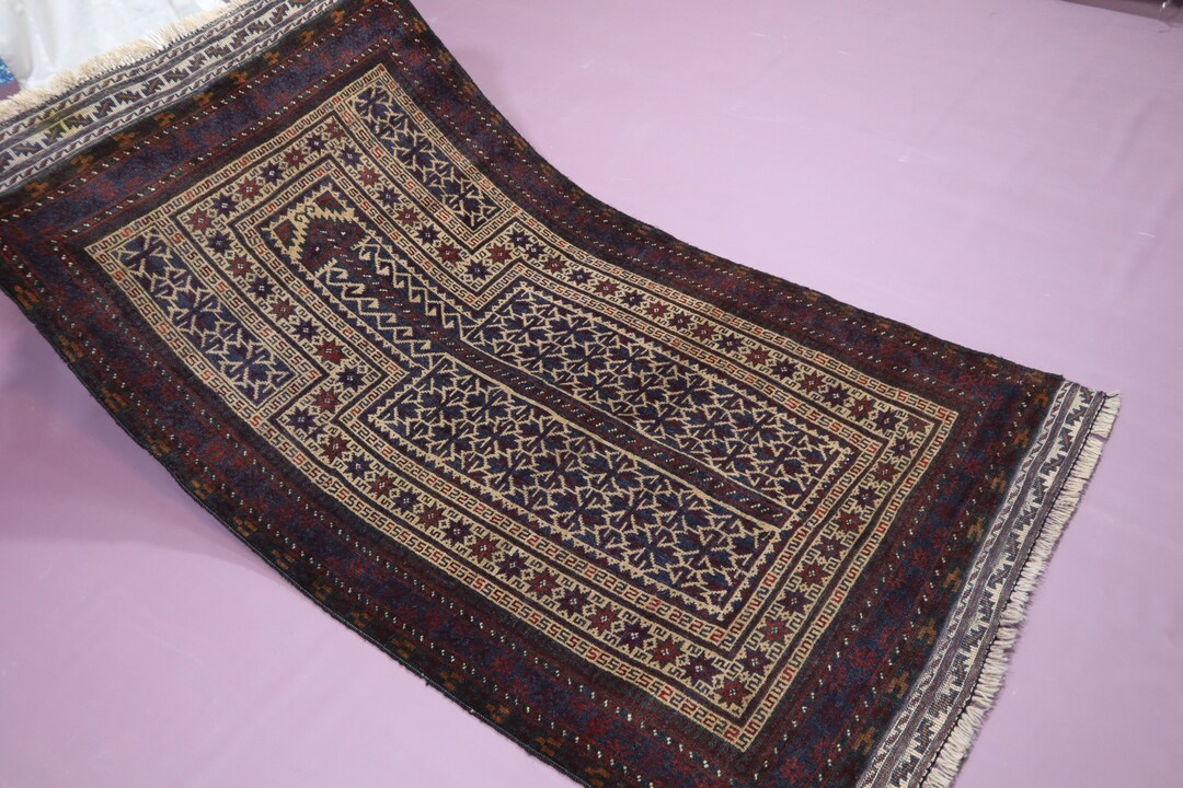 2x5 Afghan Baluchi Prayer Vintage Area Rug- Handmade Wool Rug ...