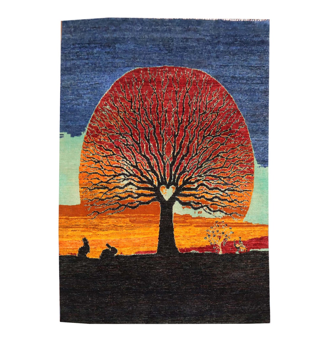 6x8 Hand Knotted Area Rug Art Rabbets Peacocks Birds Pictorial Rug Tree ...