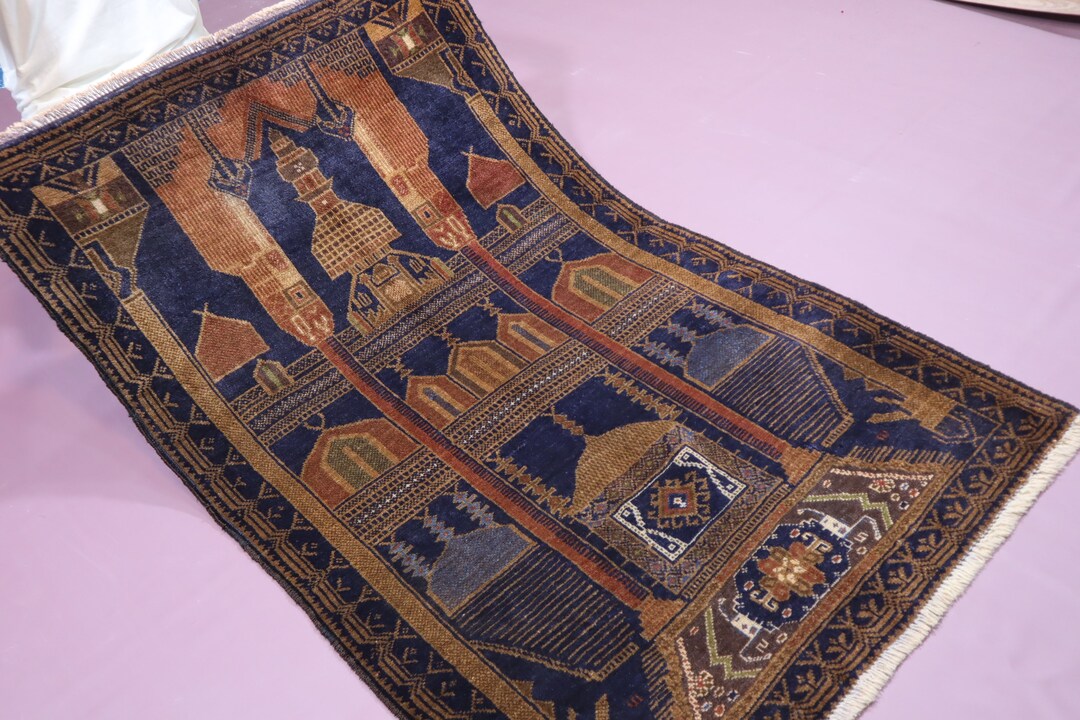 3X5 Afghan Baluchi Prayer Vintage Area Rug- Handmade Wool Rug ...