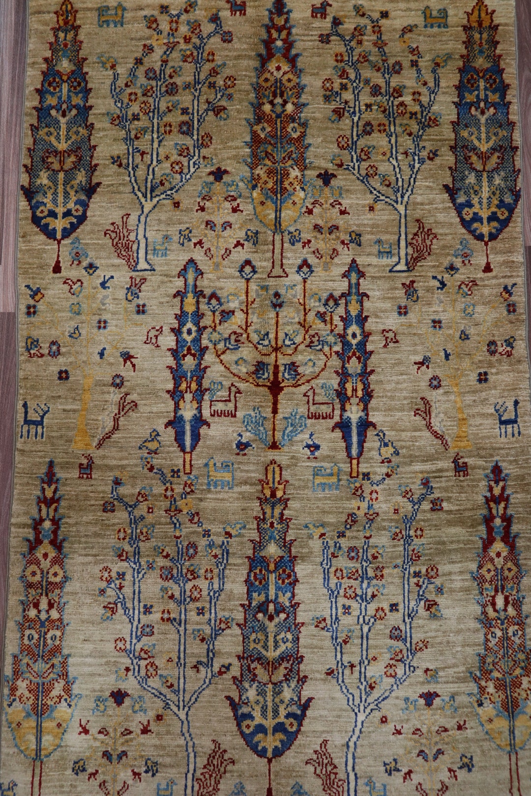 Natural Tree of Life Area Rug 3x5 Afghan Hand Knotted Rug Natural Veg ...