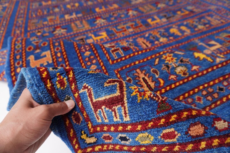 Royal Blue Rug 6x8 Antelopes Pictorial Rug- Afghan Rug- Hand Knotted ...
