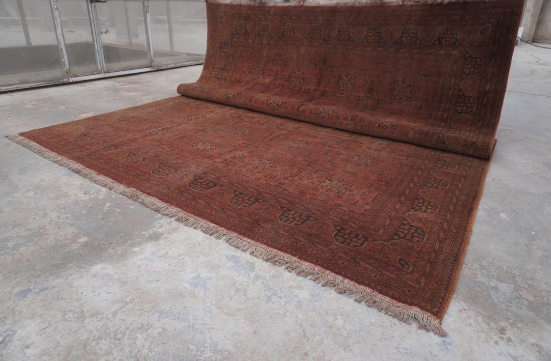 8x10 Vintage Large Rug- Turkmen Bukhara Rug- Afghan Terracotta Rug ...