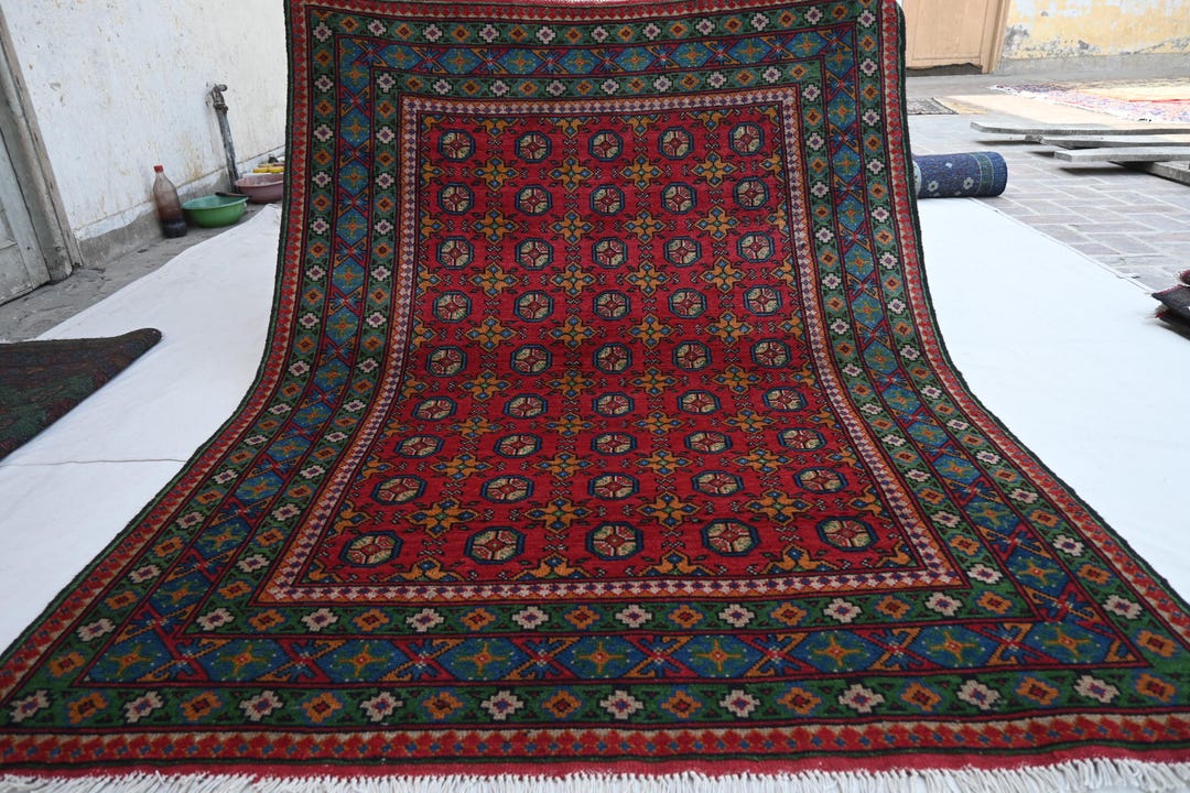 5x7 Turkmen Tribal Mowri Rug- Handmade Wool Rug- Afghan Bukhara Rug ...