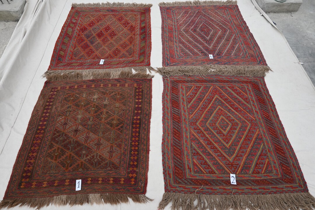 1940s Antique Custom Rugs- 4x4 Square Area Rugs- Handmade Wool Rug ...