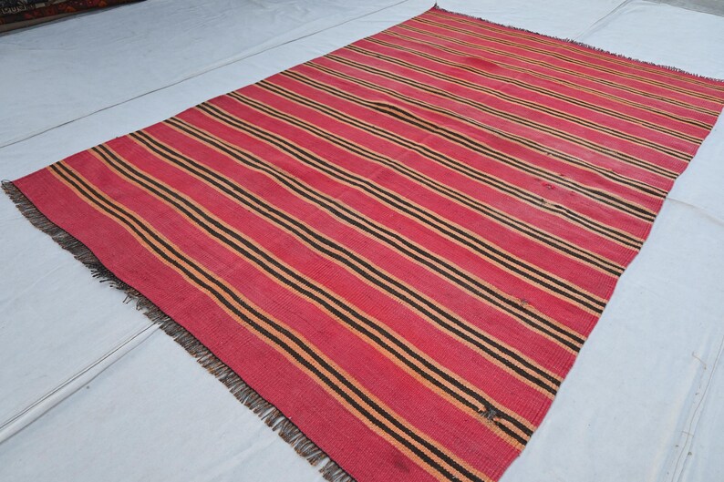 Pink 1920s Antique Rug 5x7'5" Handmade Wool Rug- Afghan Flatweave Kilim ...