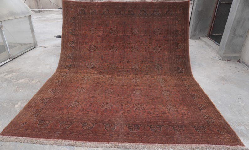 8x10 Vintage Large Rug- Turkmen Bukhara Rug- Afghan Terracotta Rug ...