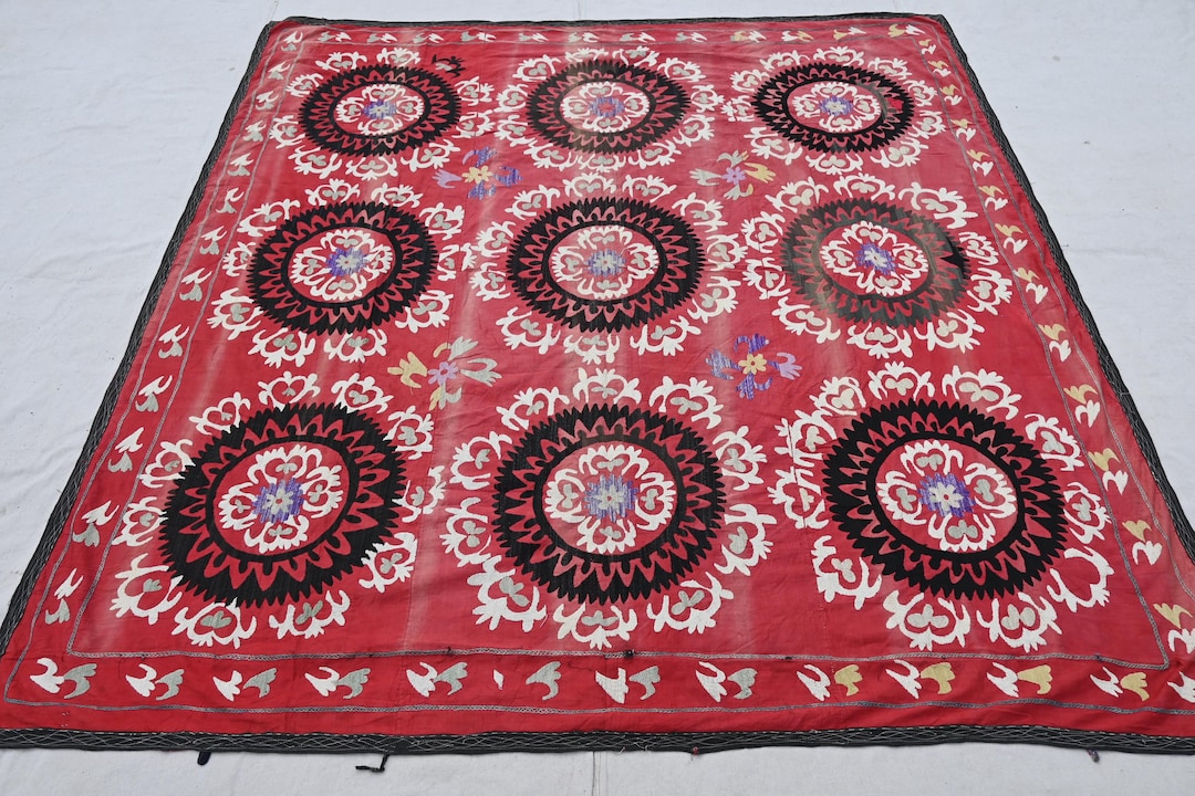 4x4 Square Tapestry Rug Afghan Vintage Handmade Area Rug Orange Turkmen ...