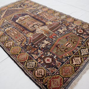Vintage Handmade Art Pictorial One of a Kind Rug 4x7 Afghan Wool Rug ...