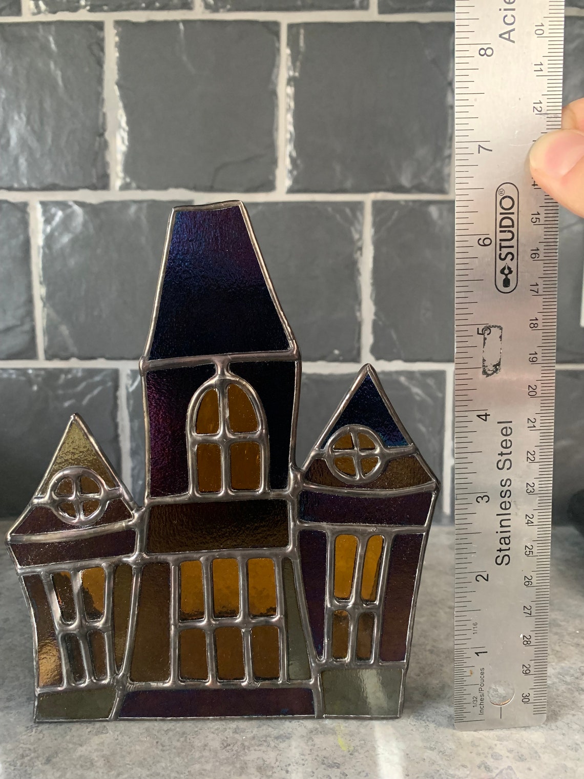 Spooky Haunted House Stained Glass Tea Light Candle Holder Iridsecent ...
