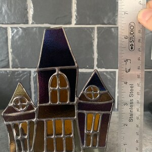 Spooky Haunted House Stained Glass Tea Light Candle Holder Iridsecent ...