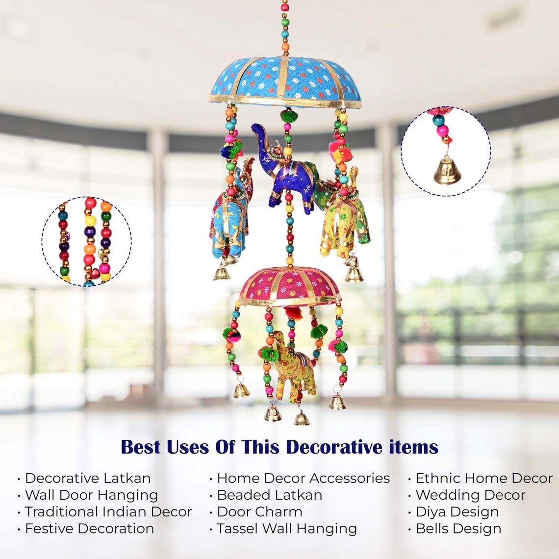 Rajasthani Strings Hanging Decorations Red & Blue Elephant Bell Door ...