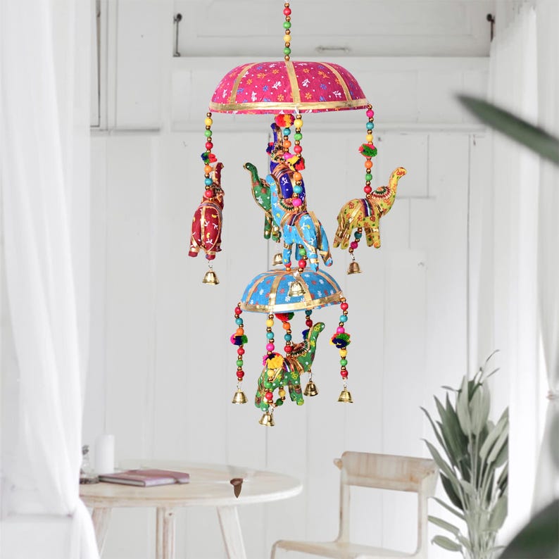 Rajasthani Strings Hanging Decorations Red & Blue Elephant Bell Door ...