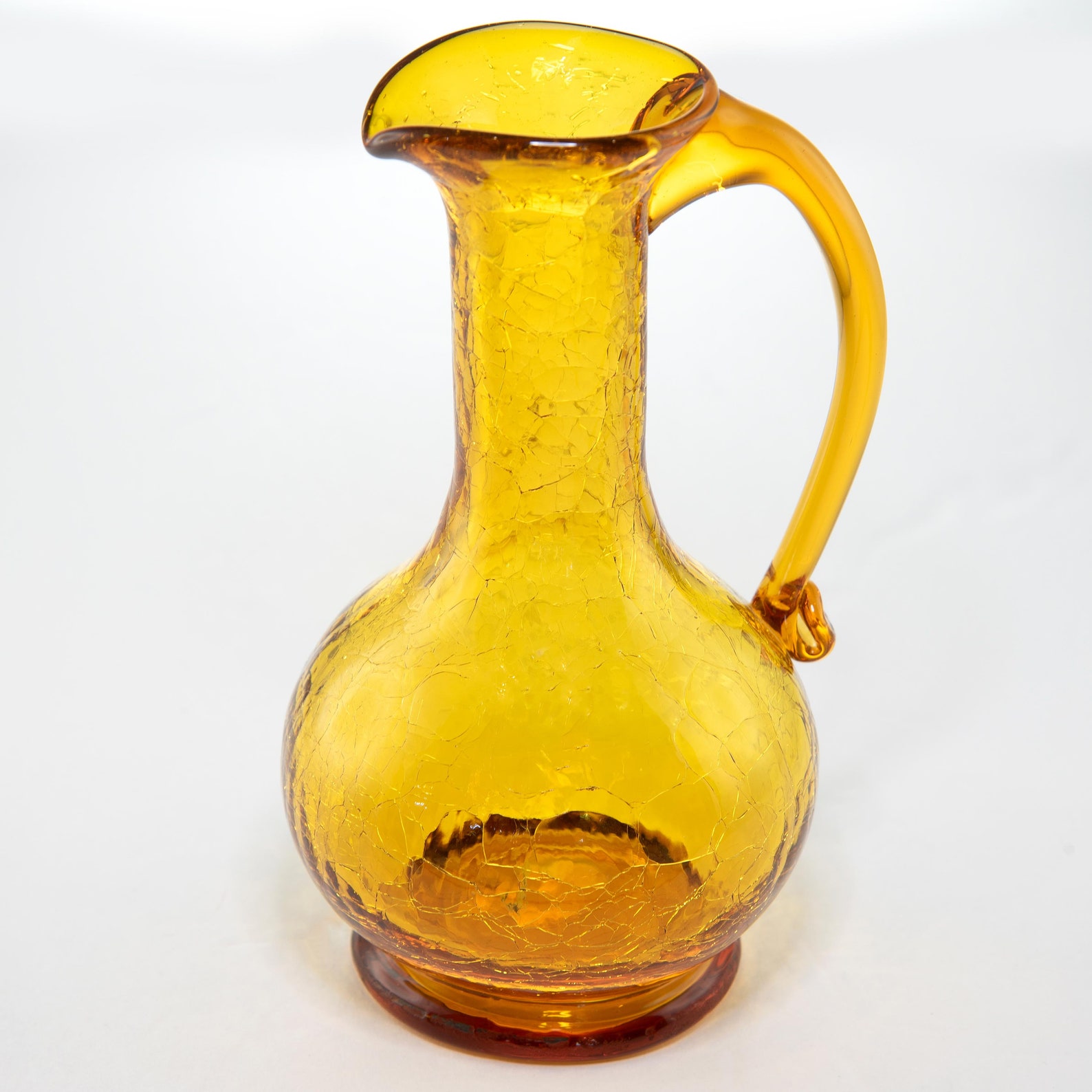 Vintage Blenko Crackle Glass Tall Pitcher - Etsy