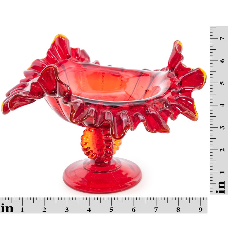 Vintage Red Fenton Glass Candy Dish Compote Ruffled Amberina Edge ...