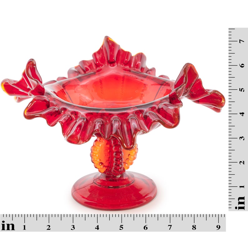 Vintage Red Fenton Glass Candy Dish Compote Ruffled Amberina Edge ...