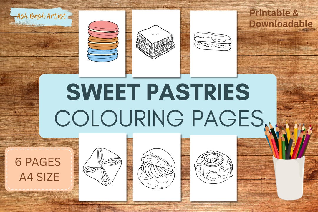 Sweet Pastries Colouring Pages for Adults & Kids – 6 Printable A4 ...