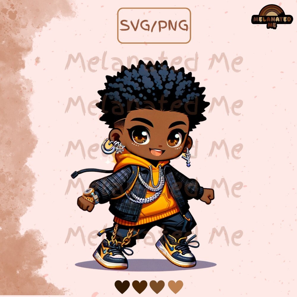 Chibi Black Girl Png/svg, Melanin Queen, Hip Hop Girl Png, Retro Black ...