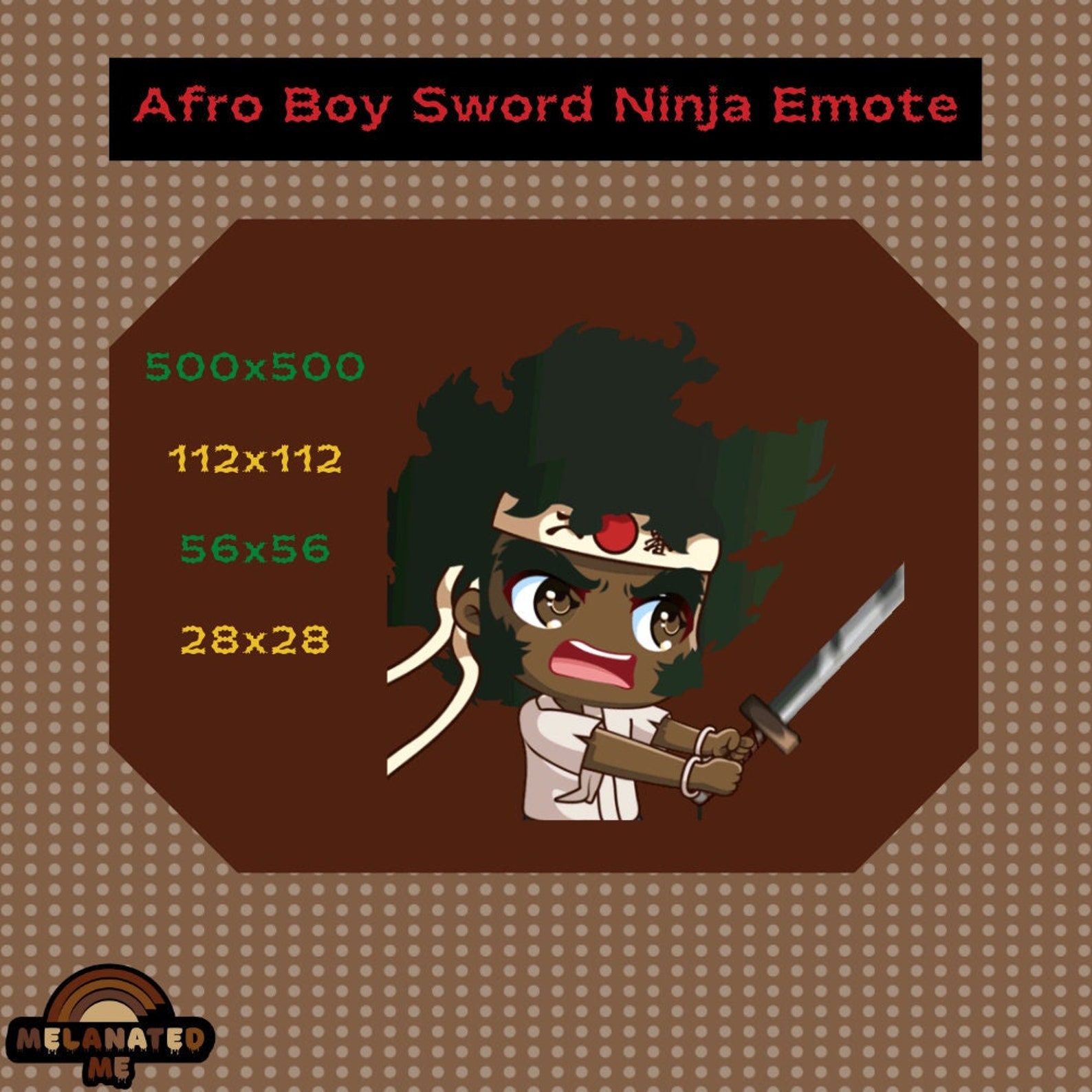 Animated Black Boy Sword Ninja Emote / Afro Emote / Twitch / Melanin ...