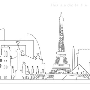 Paris Skyline Print. Paris City France Skyline Line Art. Instant ...